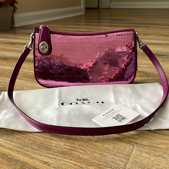 Coach | Bags | Coach Penn Sequin Shoulder Bag In Dark Magenta Nwot ...